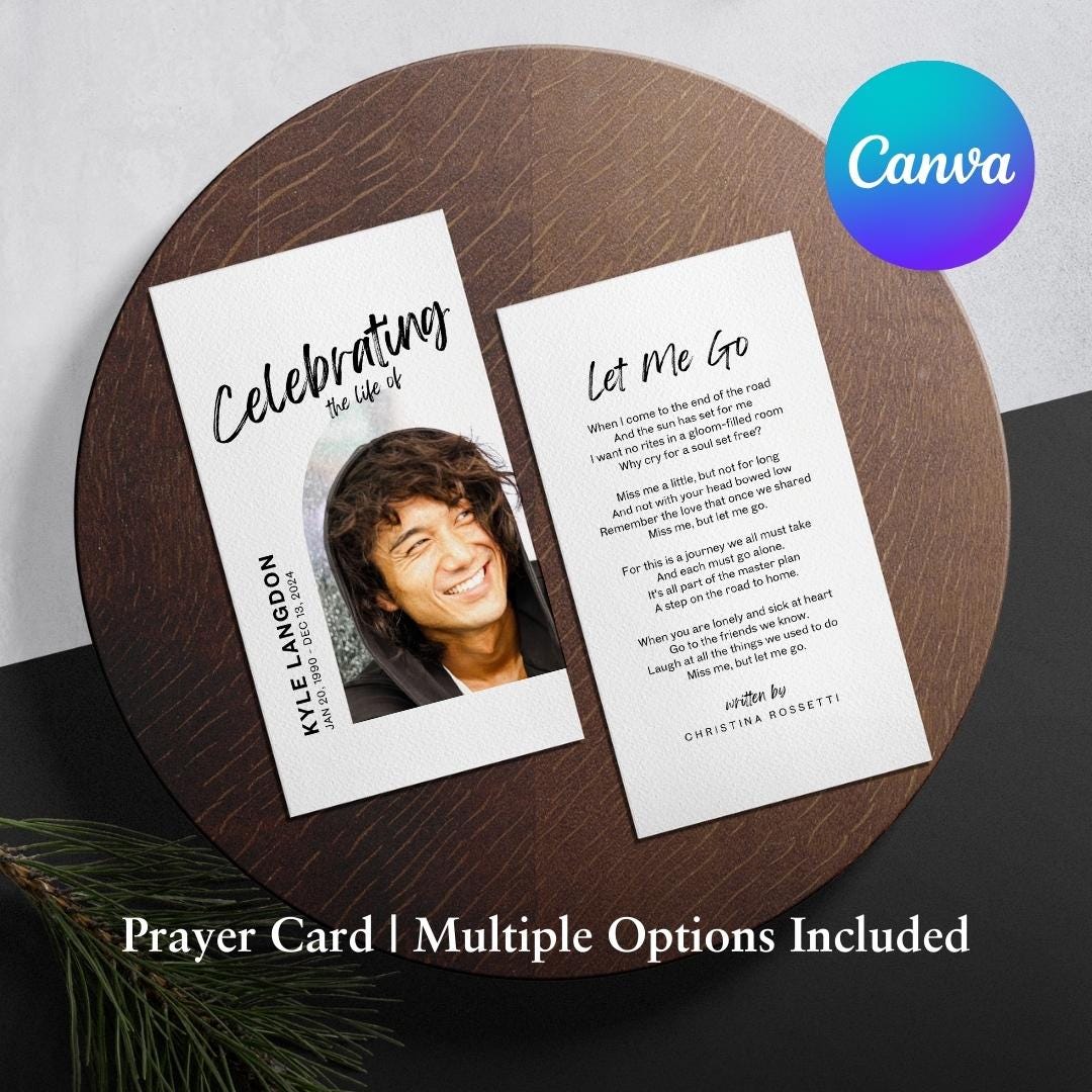Bold Modern Printable Memorial Prayer Card Template Editable Obituary ...