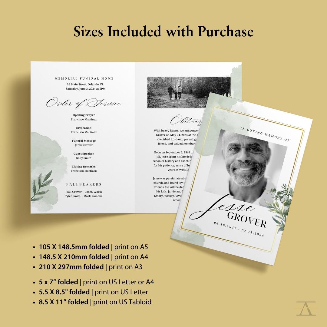 Greenery & Watercolor Floral Funeral Program Template, Celebration of ...