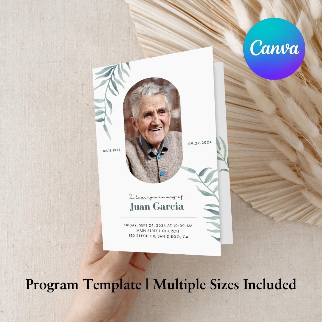 Palm Leaf Funeral Program Template, Celebration of Life (editable Canva ...