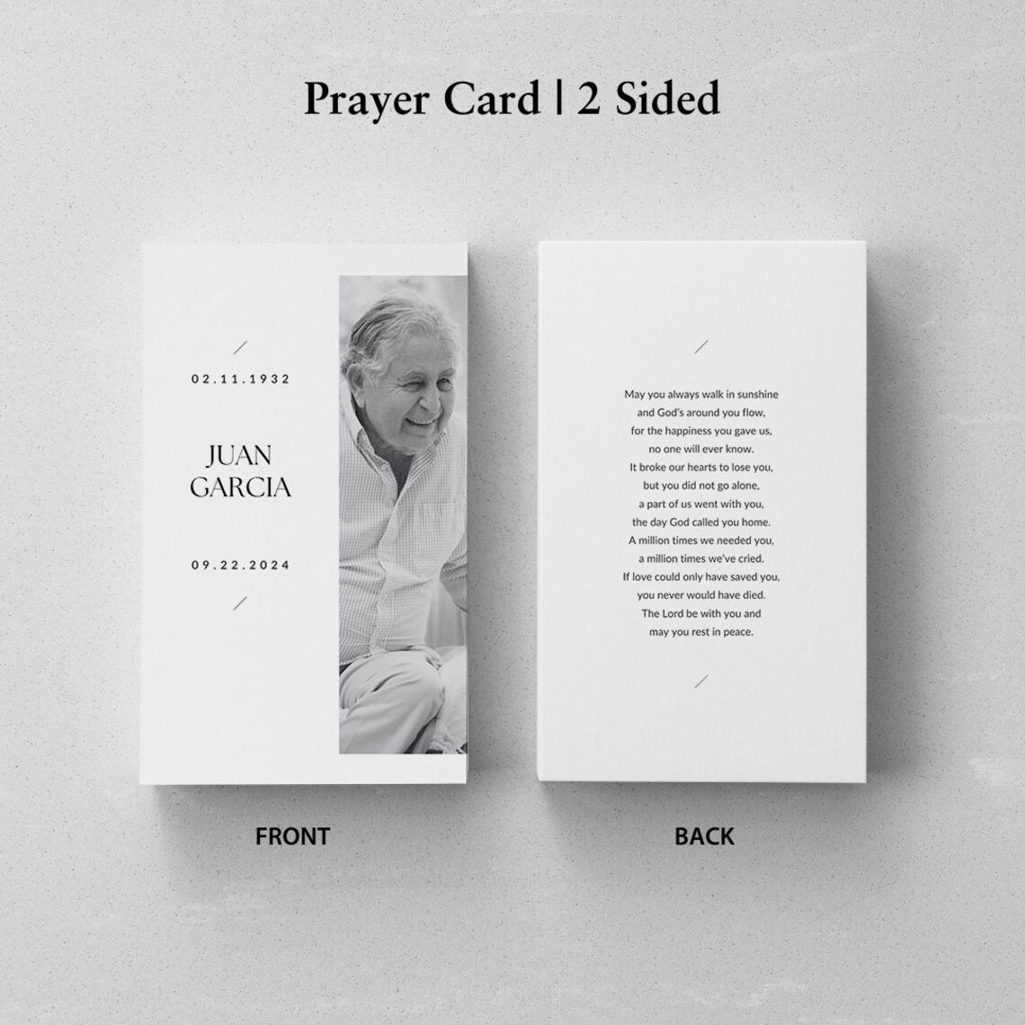 Sleek B/W Funeral Prayer Card Template, Printable Funeral Favor ...