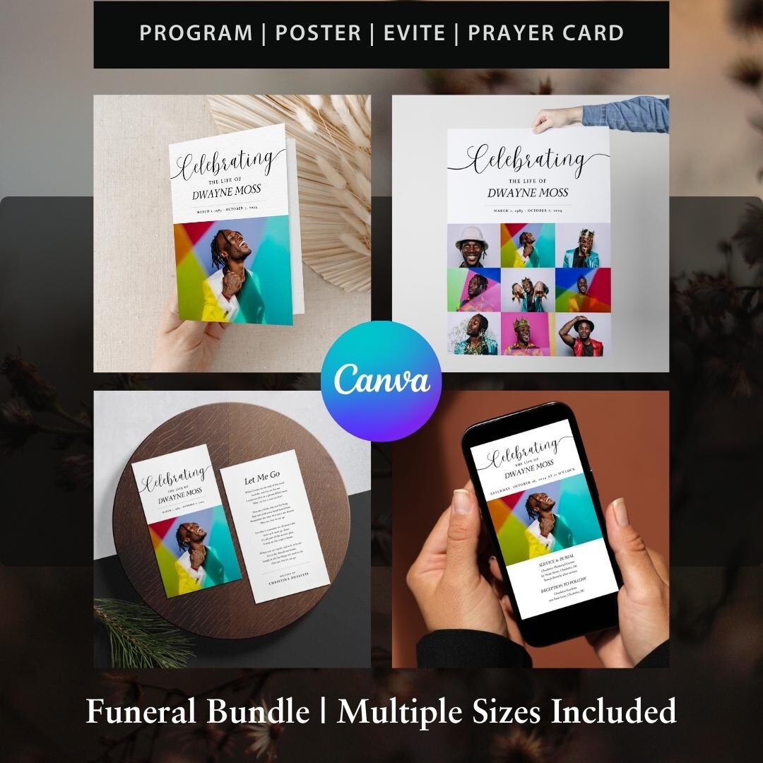 Editable Cursive Funeral Bundle Set, Obituary Templates Package (canva ...