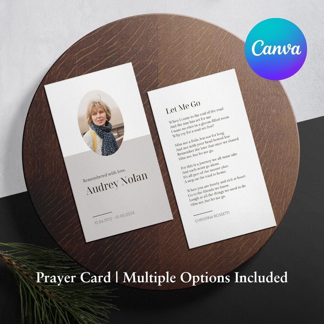 Neutral Printable Memorial Prayer Card Template, Obituary Favors ...