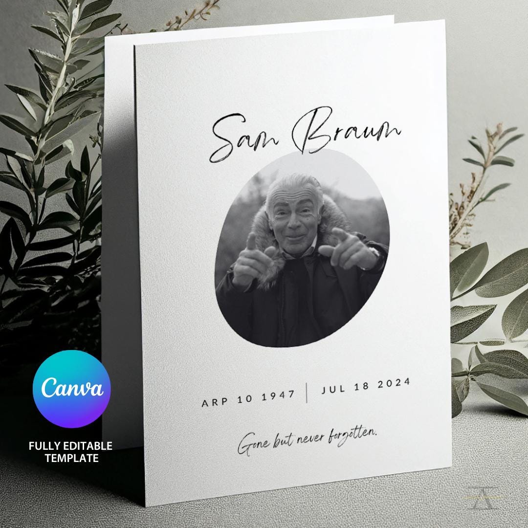 Simple Modern Obituary Template Funeral Program Card Celebration of ...