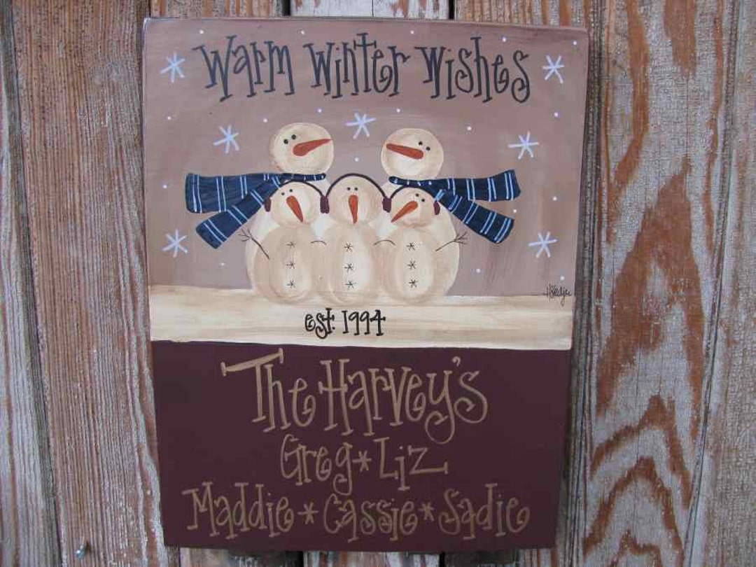 Primitive Snowman Family Hand Painted Personalized Wooden Sign GCC03694 ...