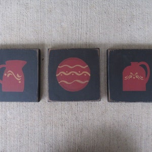 Primitive Redware Pitcher Plate and Jug Hand Painted Stoneware Sign ...