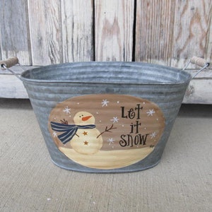 Primitive Snowman Hand Painted Galvanized Oval Tub GCC7923 - Etsy