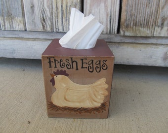 Primitive Country Farm Rooster Hand Painted Tissue Box Cover | Etsy