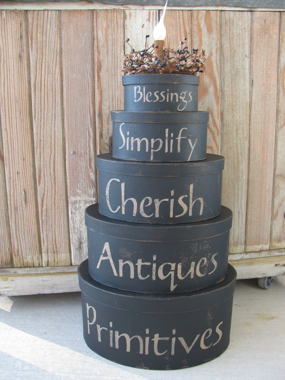 Primitive Words Set of 5 Large Oval Stacking Boxes With Option - Etsy
