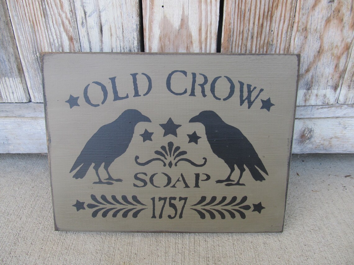 Primitive Old Crow Soap 1757 Hand Stenciled Sign With Color | Etsy