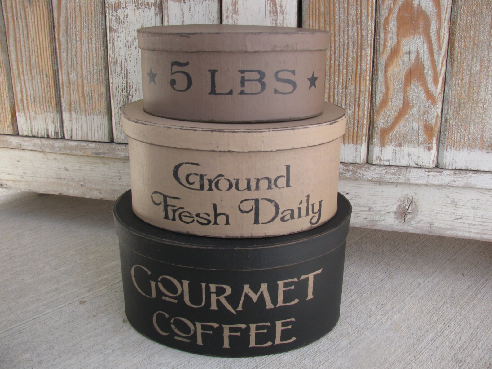 Primitive Gourmet Coffee Oval Set of 3 Stacking Boxes GCC05751 | Etsy