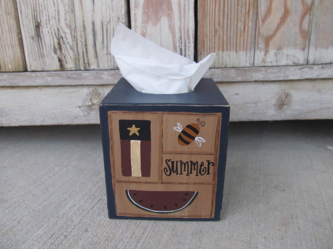 Primitive Summer Time Sampler Hand Painted Tissue Box Cover GCC4850 - Etsy
