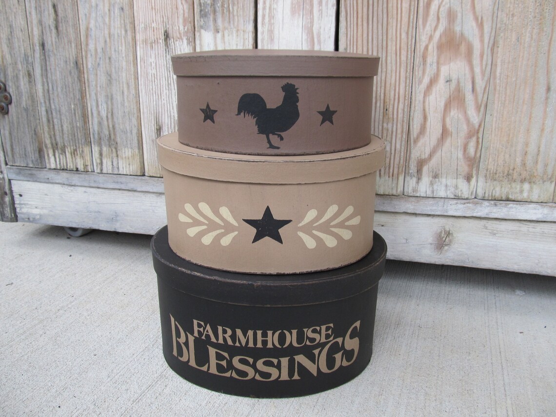 Farmhouse Blessings Rustic Set of 3 Oval Stacking Boxes With - Etsy