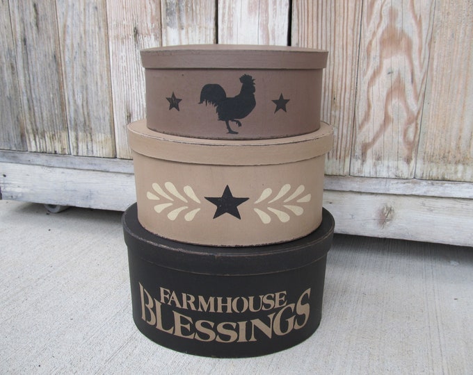 Farmhouse Blessings Rustic Set of 3 Oval Stacking Boxes With - Etsy