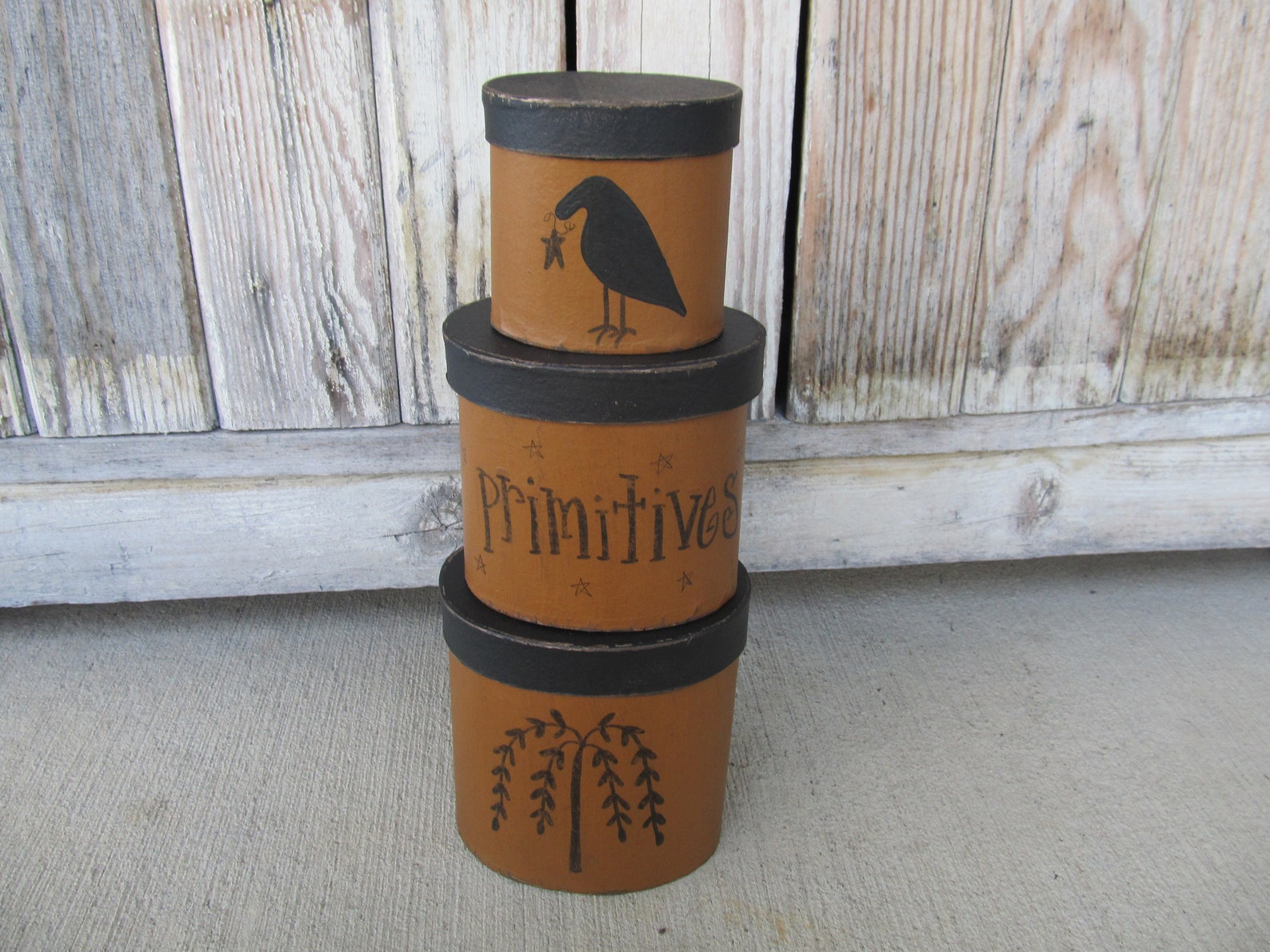 Primitive Willow Tree and Crow Oval Set of 3 Stacking Boxes - Etsy