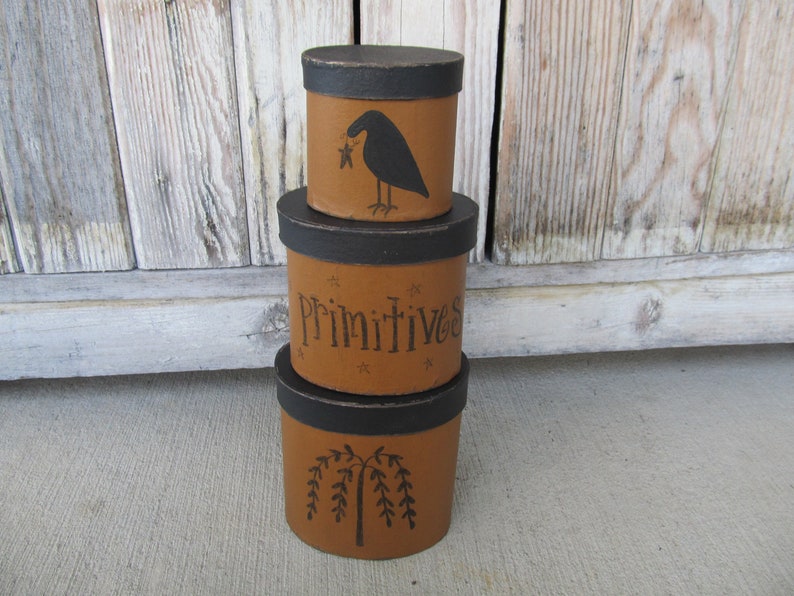 Primitive Willow Tree and Crow Oval Set of 3 Stacking Boxes - Etsy