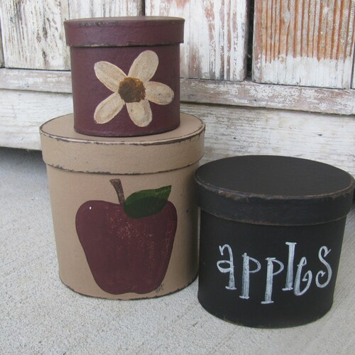 Primitive Country Rooster Round Set of 3 Stacking Boxes - Etsy