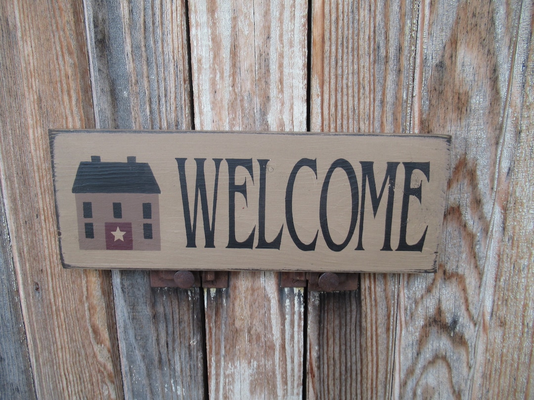 Primitive Welcome With Saltbox House 12 Hand Painted Sign With Saltbox ...