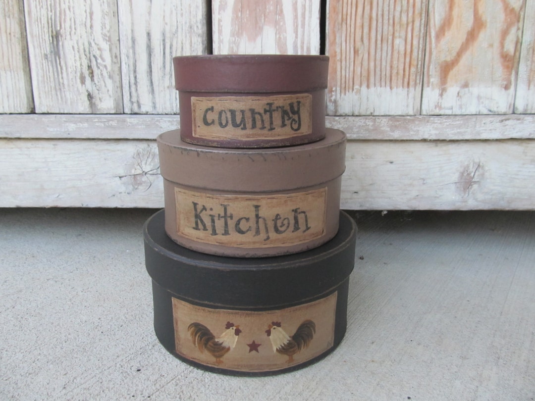 Primitive Country Rooster Round Set of 3 Stacking Boxes GCC5084 - Etsy