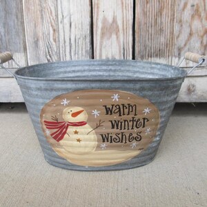 Primitive Snowman Hand Painted Galvanized Oval Tub GCC7923 - Etsy