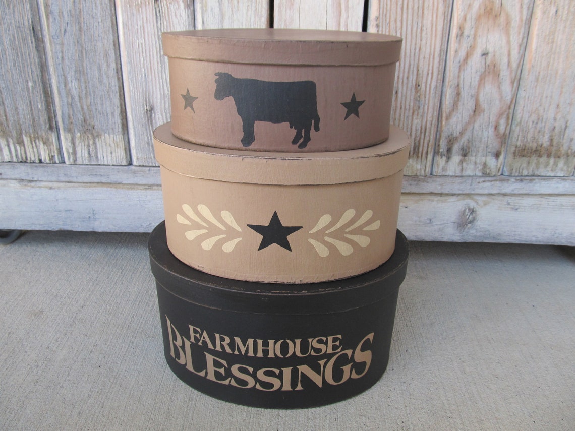Farmhouse Blessings Rustic Set of 3 Oval Stacking Boxes With - Etsy