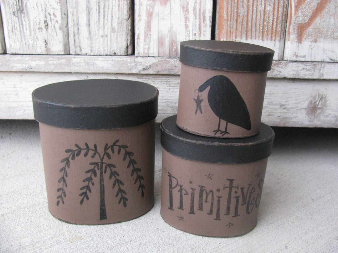 Primitive Willow Tree and Crow Oval Set of 3 Stacking Boxes GCC5126 - Etsy