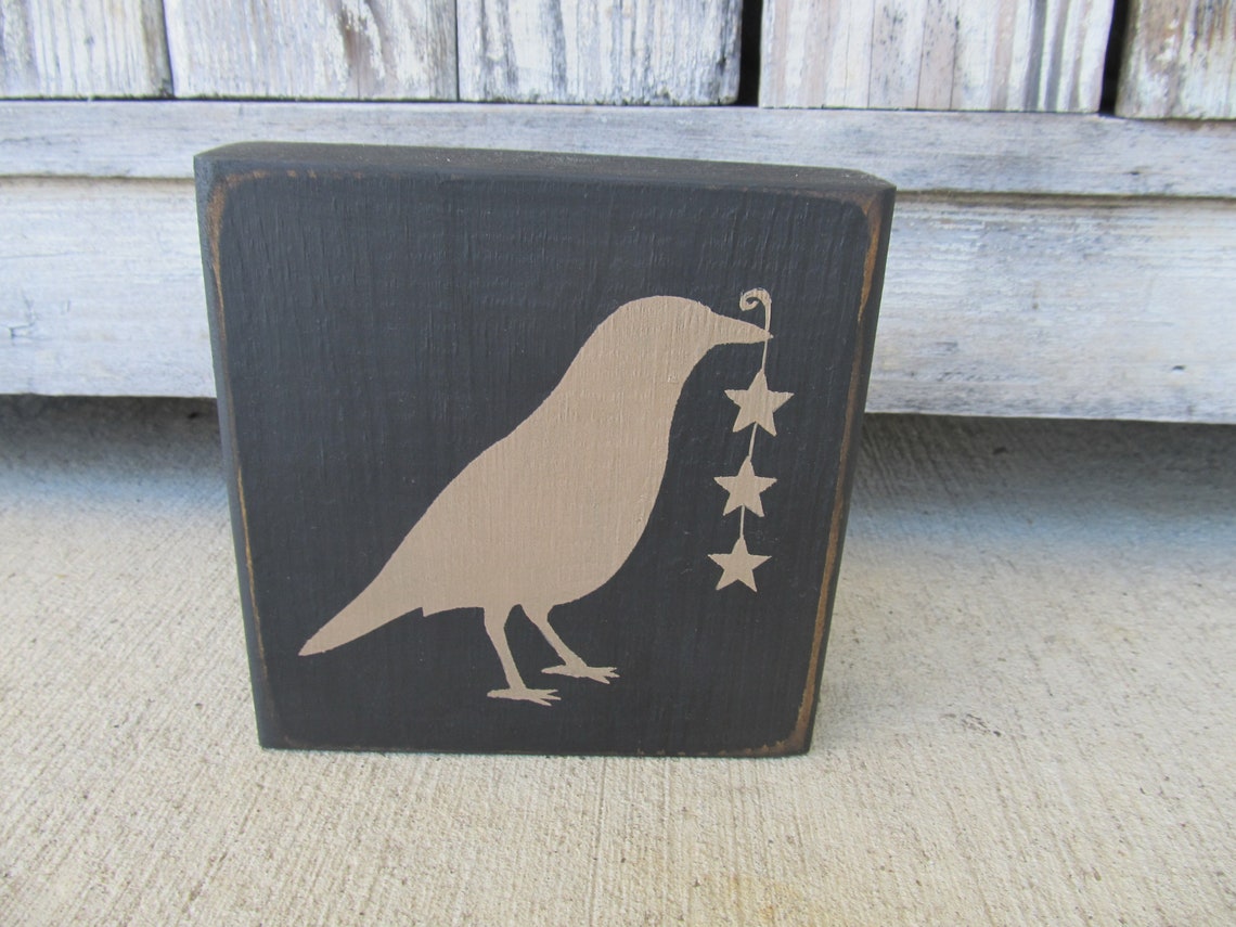 Primitive Crow and Stars Hand Painted Sign Block With Color | Etsy