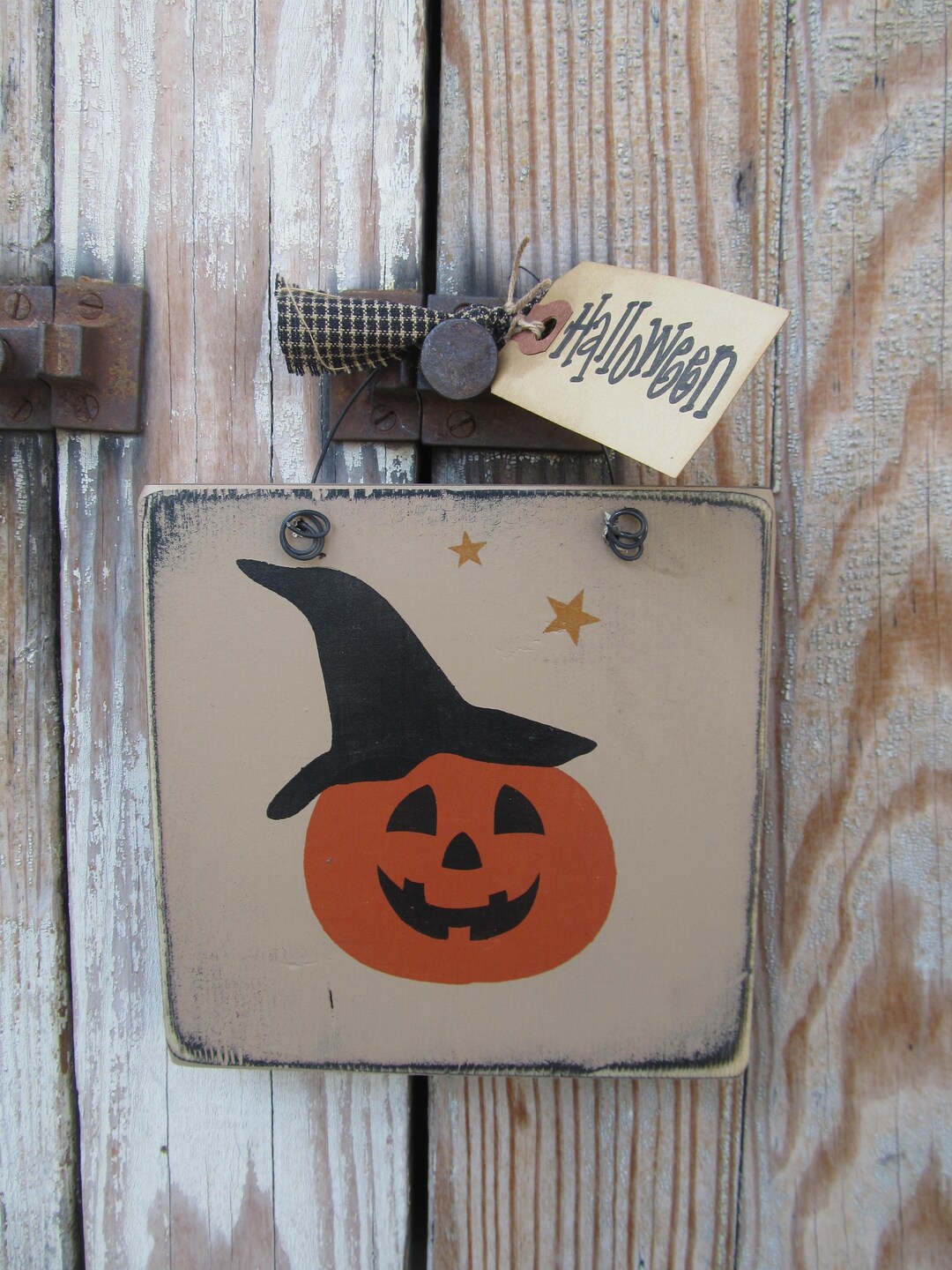 Primitive Halloween Jack O Lantern Pumpkin With Witch Hat Hand - Etsy