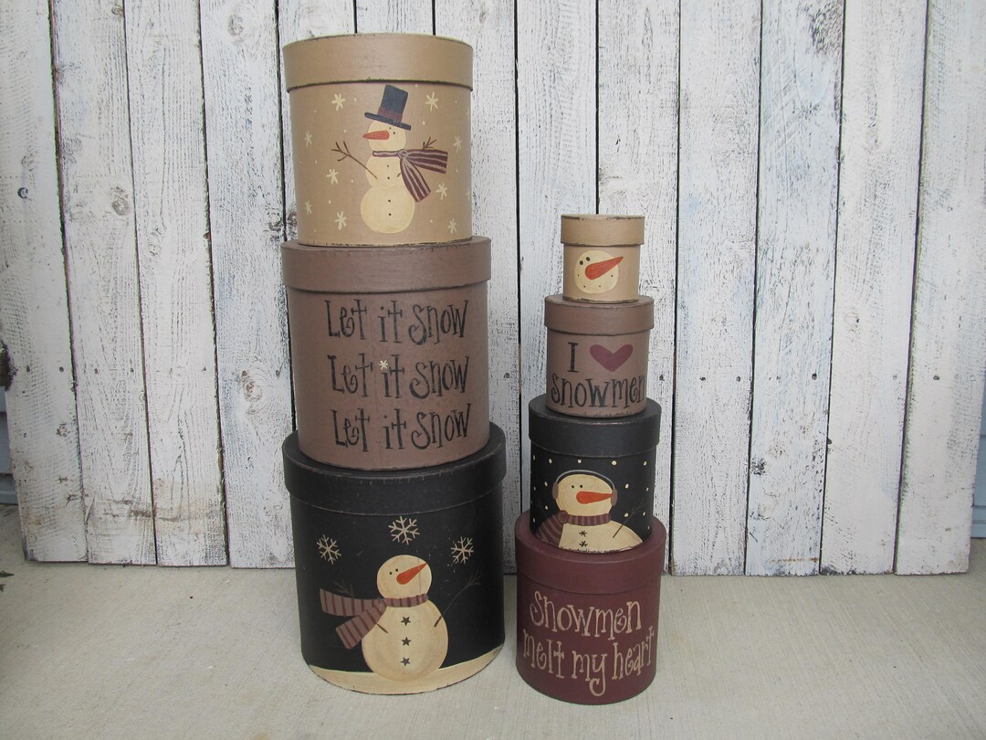 Primitive Hand Painted Set of 7 Snowman Stacking Round Boxes GCC6669 - Etsy