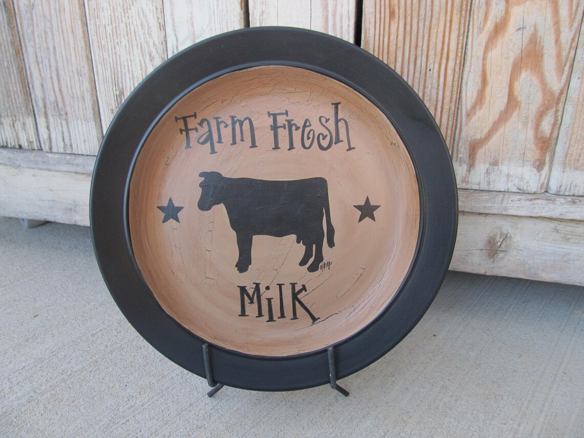 Farmhouse Rustic Farm Fresh Milk Hand Painted Cow Plate - Etsy