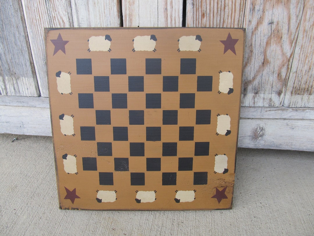 Primitive Sheep and Stars Hand Stenciled Wooden 12x12 Game Board With ...
