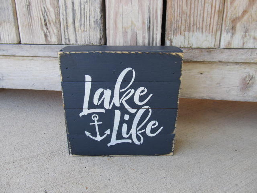 Nautical Rustic Lake Life With Anchor Hand Painted Wood Pallet Box Sign ...