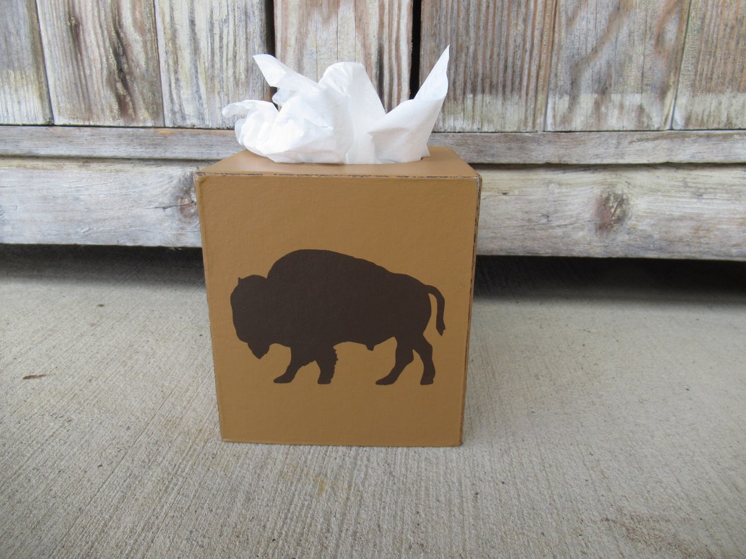 Primitive Southwest Western Ranch Buffalo Hand Painted Tissue Cover ...