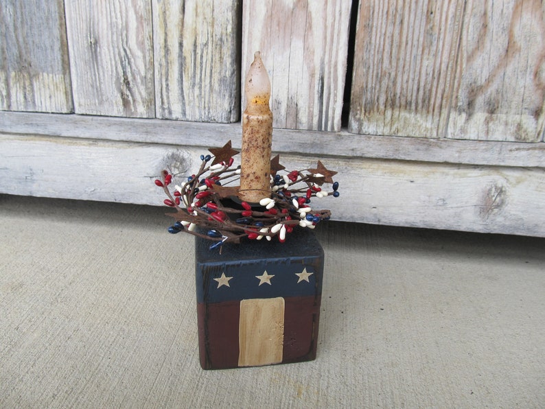 Primitive Americana Flag Wooden Block Timer Light With - Etsy