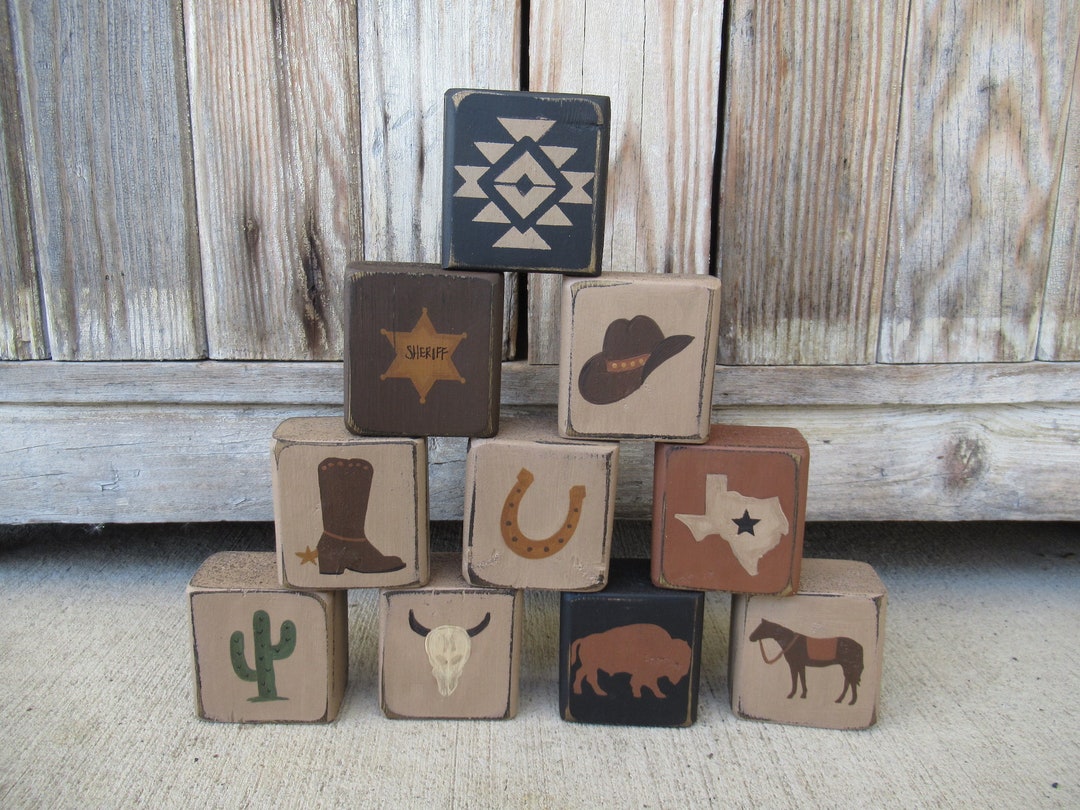 Primitive Southwest Western Cowboy Desert Aztec Hand Painted Stacker ...