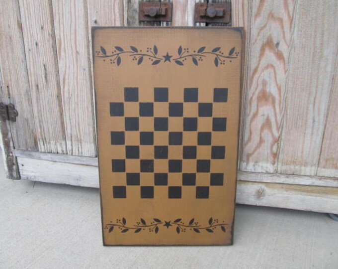 Primitive Colonial Star Berry Vine Wooden Checkerboard Game Board ...