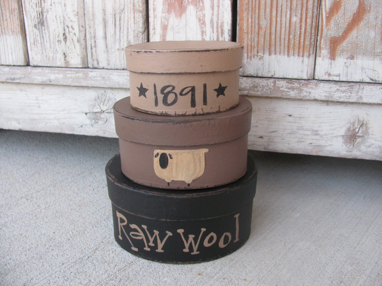 Primitive Hand Painted Sheep Wool Small Round Set of 3 | Etsy