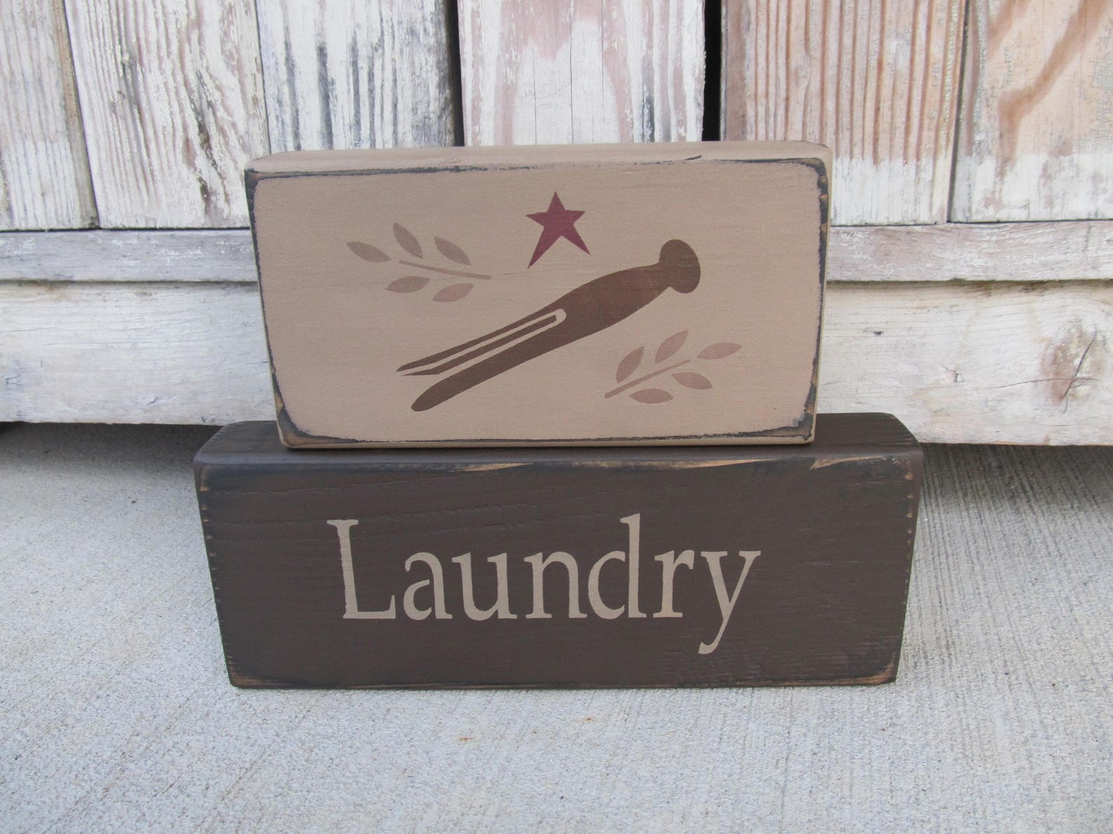 Primitive Laundry and Clothes Pin Laundry Room Stacker Blocks | Etsy