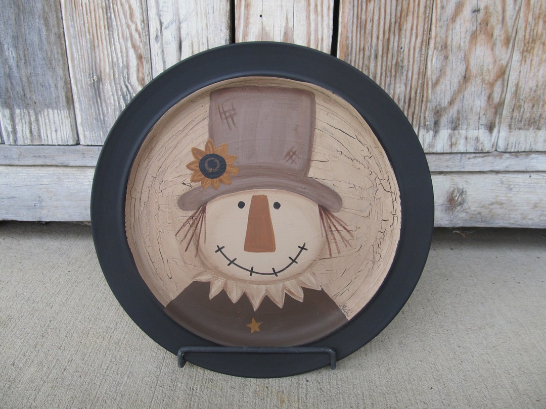 Primitive Country Fall Autumn Rustic Brown Scarecrow and Sunflower Hand ...