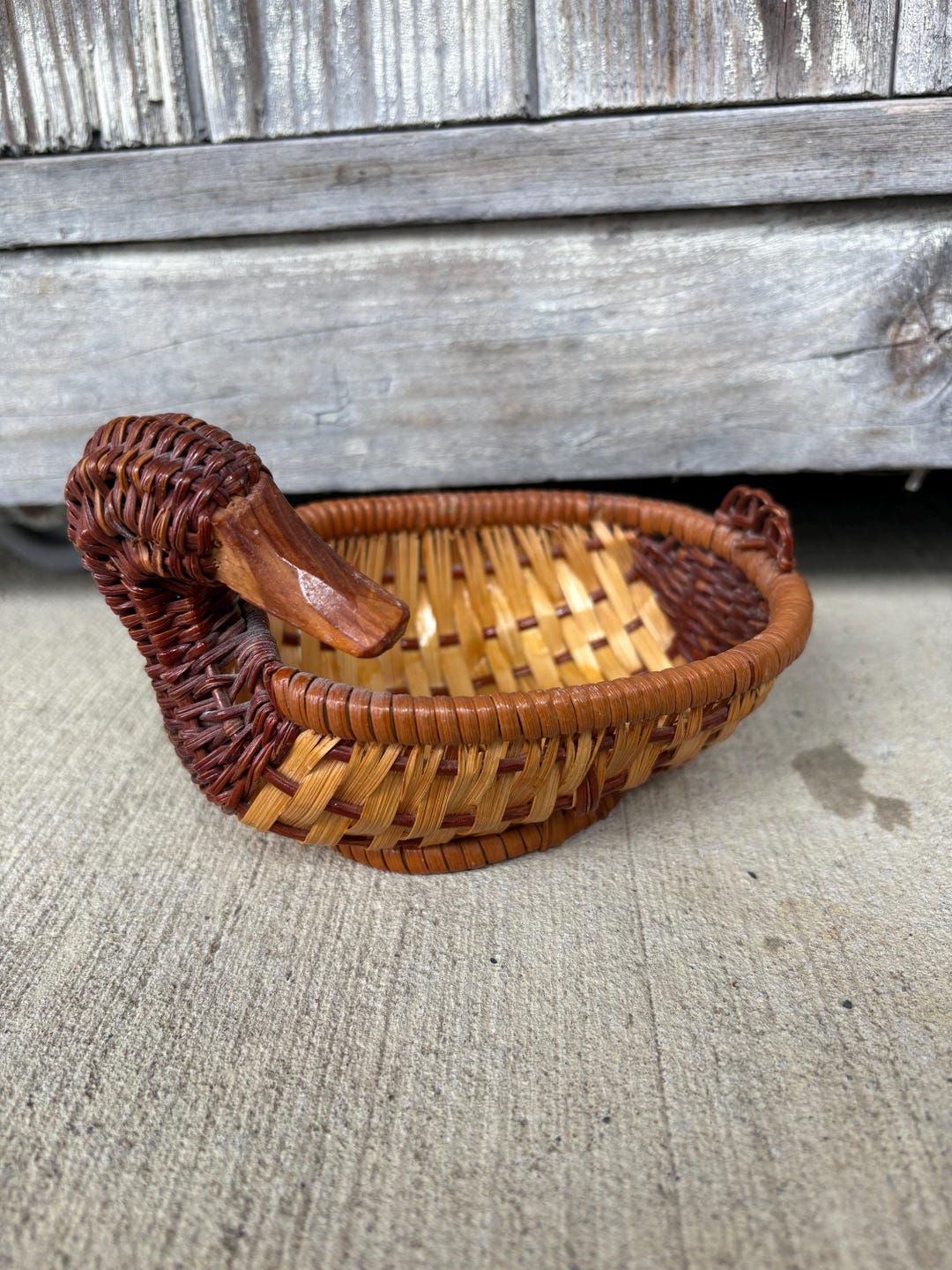 Vintage Rattan Duck Woven Wicker Small Basket - Etsy