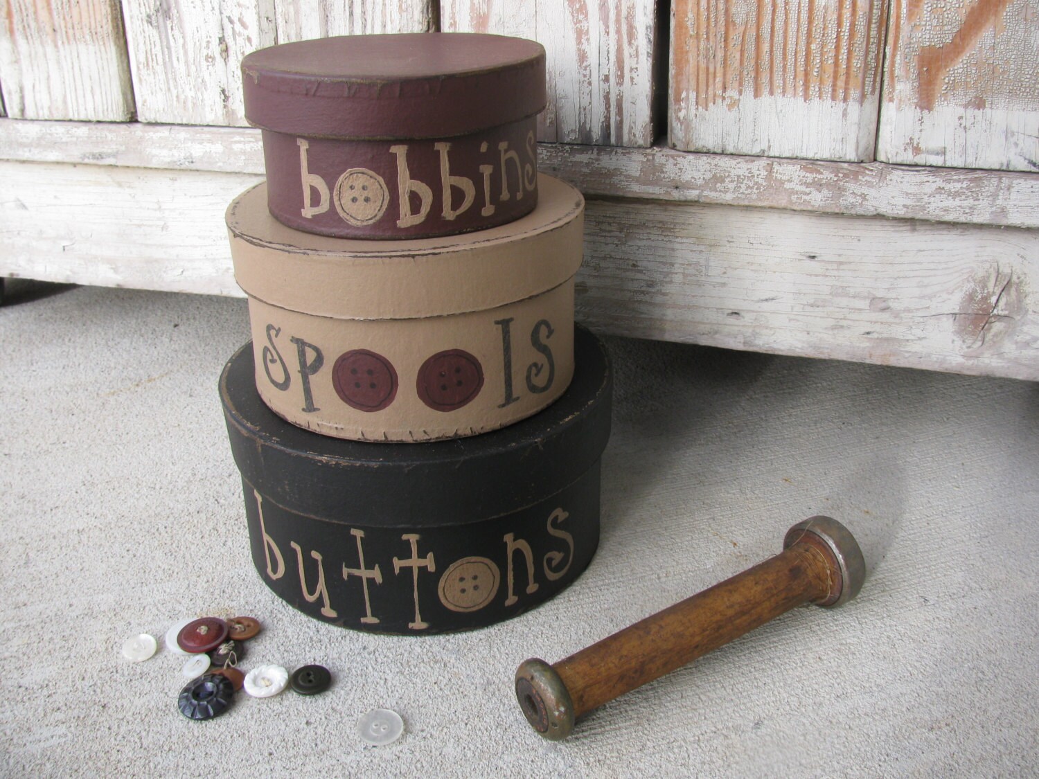 Primitive Sewing Notions Buttons and Spools Stacking Boxes | Etsy