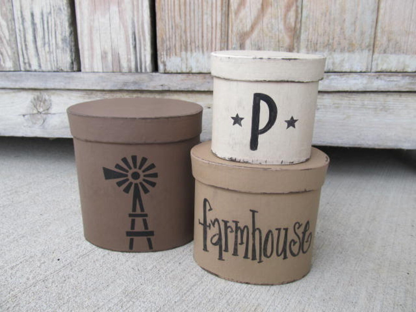 Farmhouse Windmill Set of 3 Oval Stacking Boxes with Last Name | Etsy