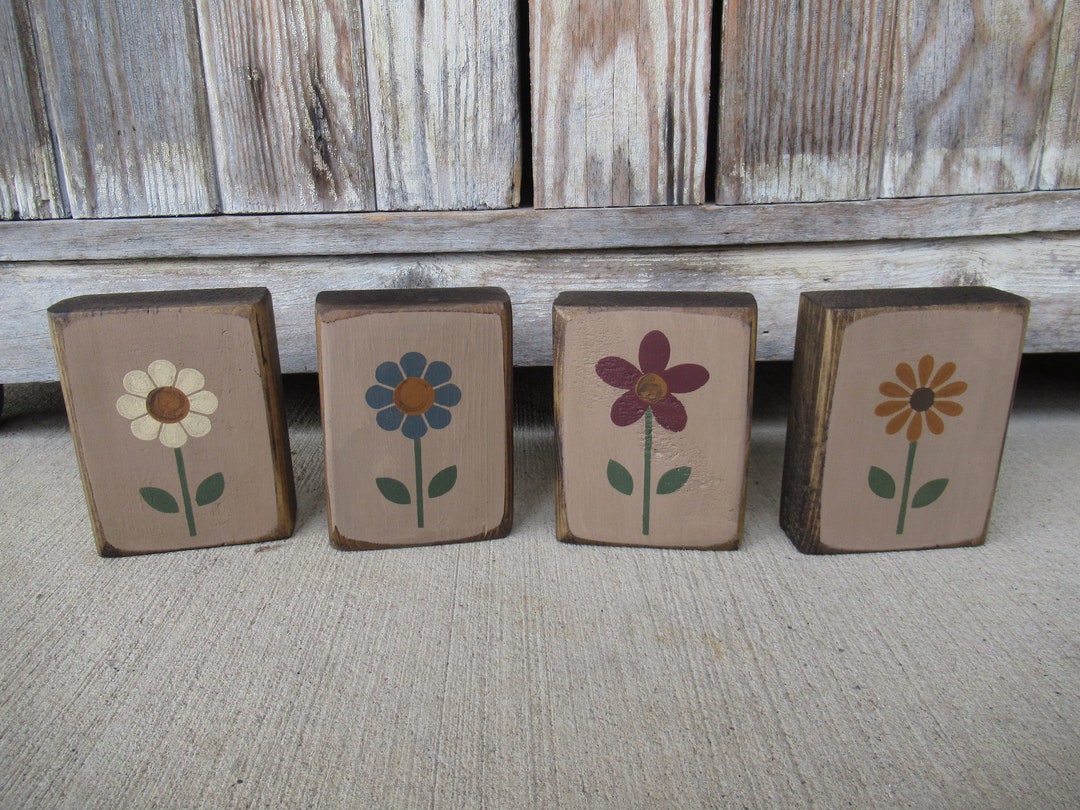 Primitive Spring Summer Flower Wooden Block With Flower and Color ...