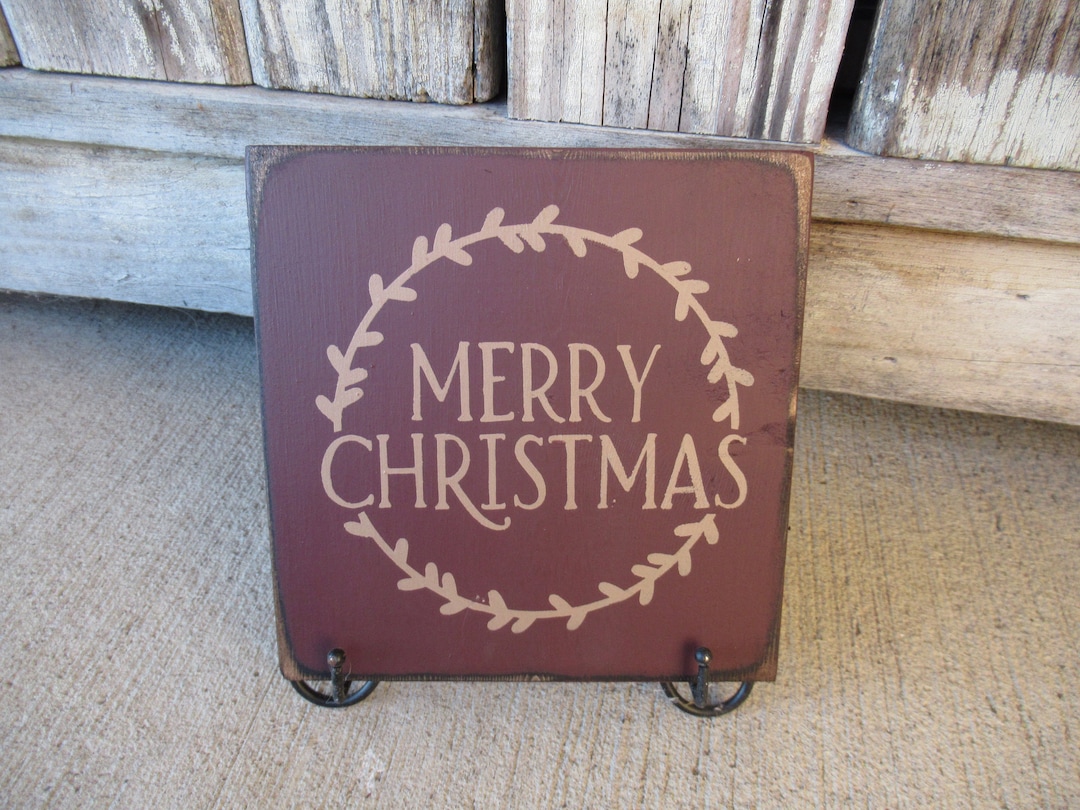 Primitive Merry Christmas With Wreath Hand Painted Wood Plaque - Etsy