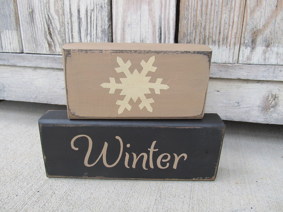 Primitive Hand Painted Winter Snowflake Stacker Blocks Set of 2 With ...