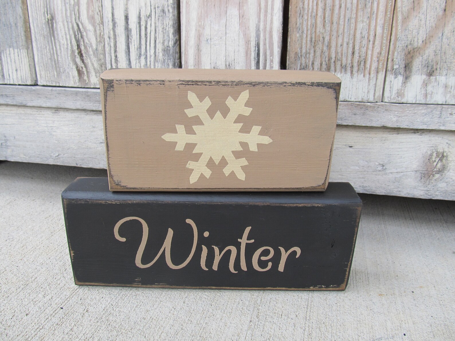 Primitive Hand Painted Winter Snowflake Stacker Blocks Set of - Etsy