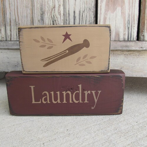 Primitive Laundry and Clothes Pin Laundry Room Stacker Blocks | Etsy