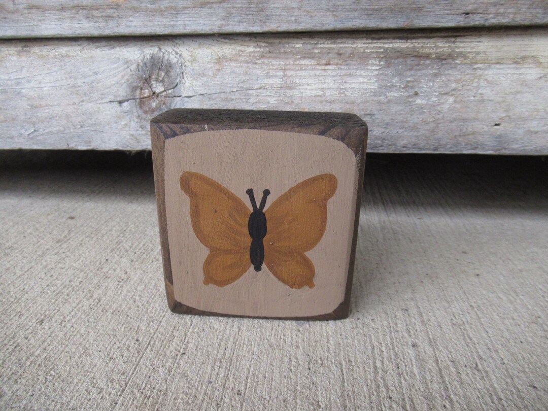 Primitive Butterfly Hand Painted Mini Wooden Sign Block With Color ...