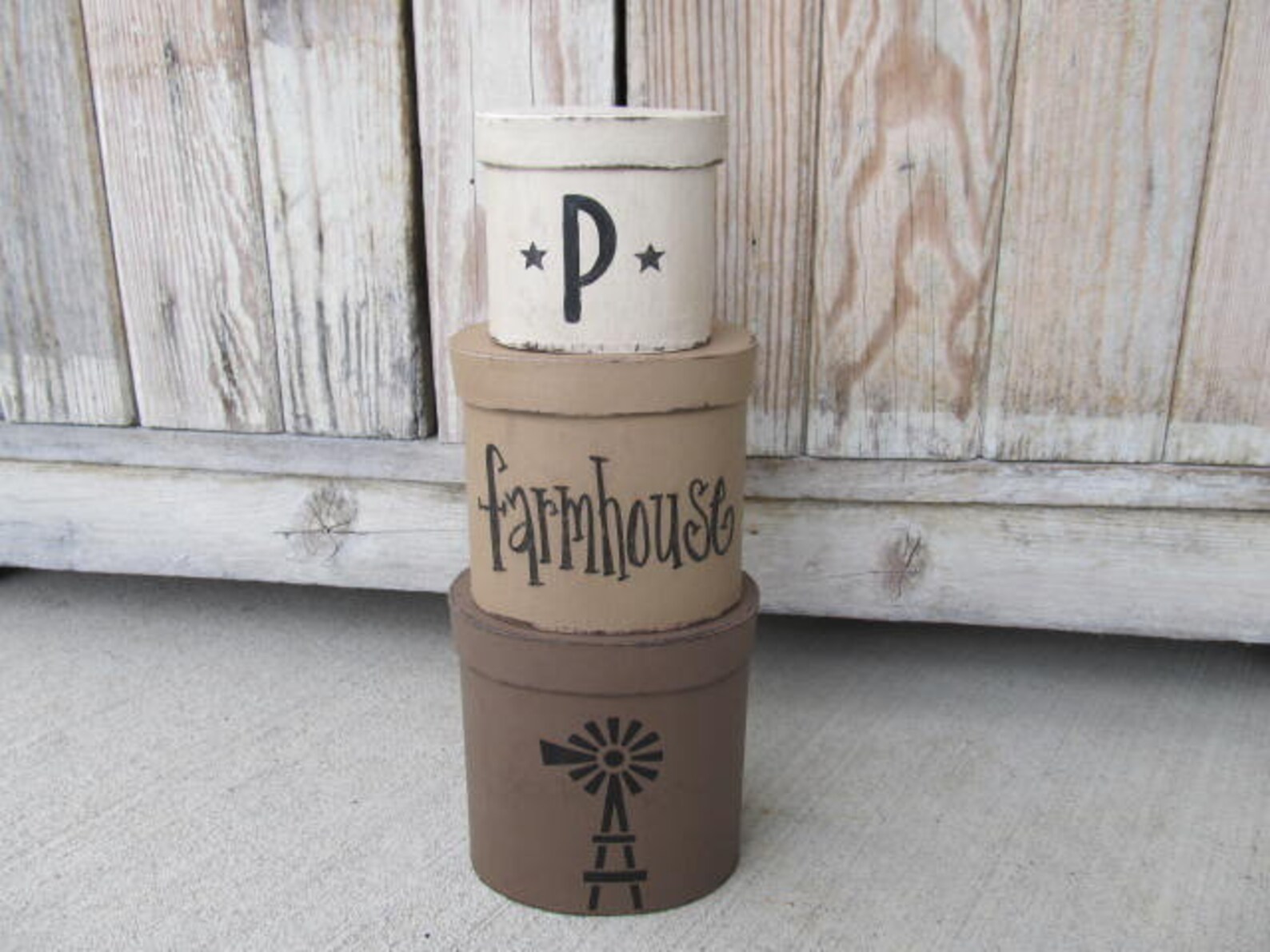 Farmhouse Windmill Set of 3 Oval Stacking Boxes with Last Name | Etsy