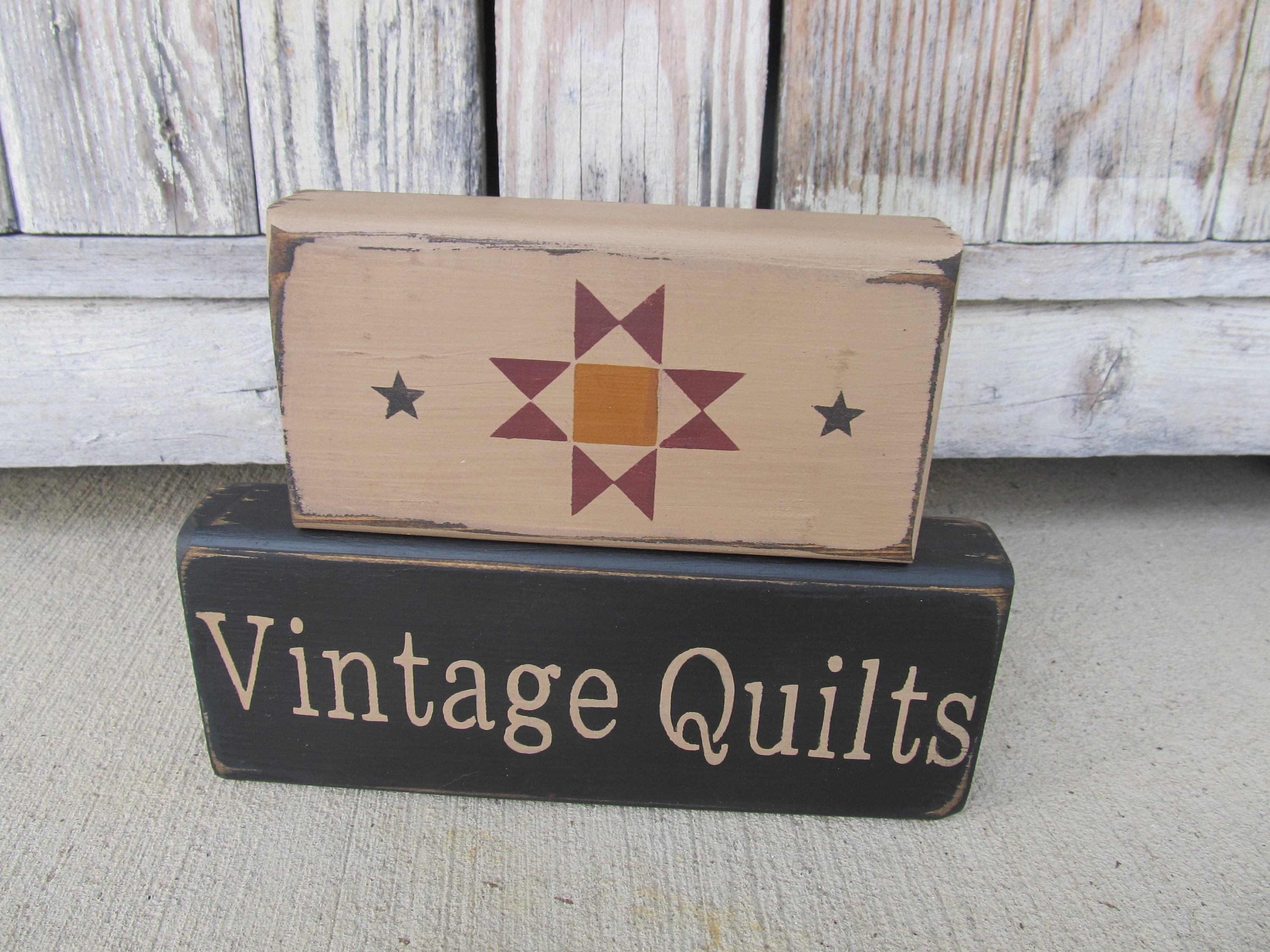 Primitive Vintage Quilts Blocks Hand Painted Stacker Blocks Set of 2 ...