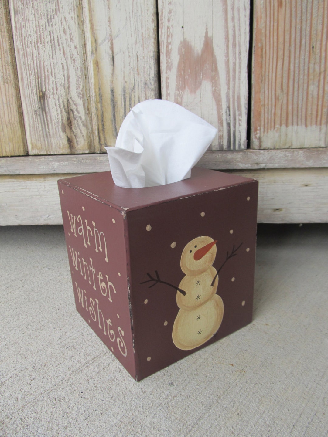 Primitive Snowman and Snowflake Winter Tissue Box Cover- Four Sided ...